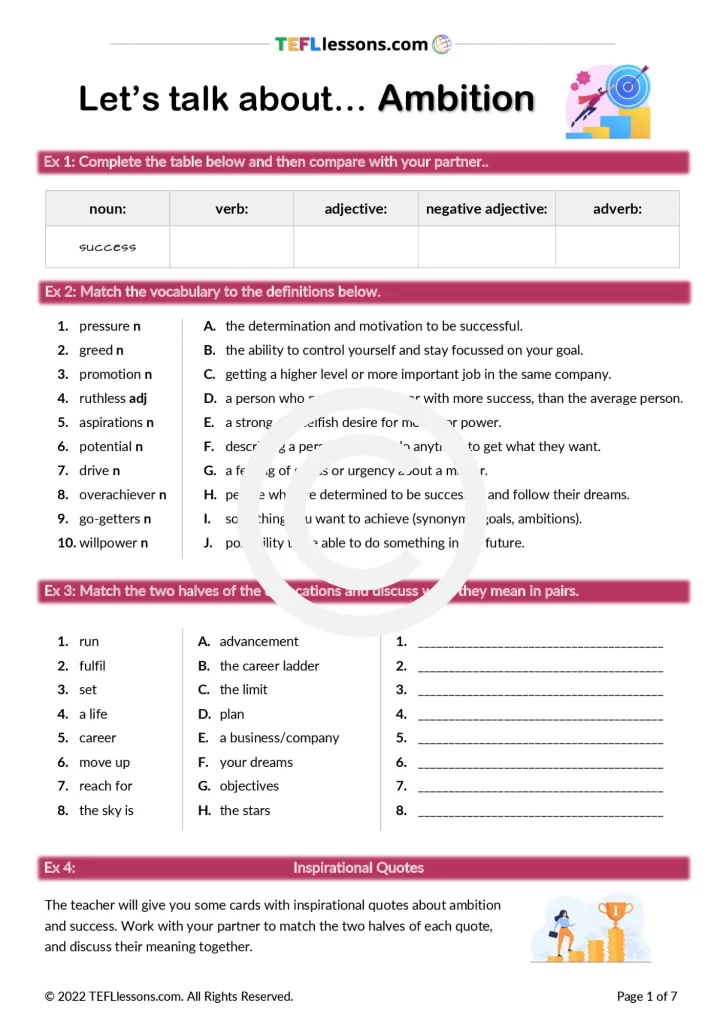 Talking about Ambition - TEFL Lessons | ESL worksheets