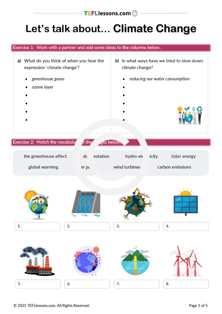 Talking about Climate Change - TEFL Lessons - tefllessons.com | Free ...