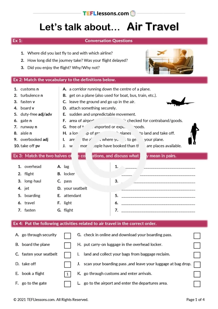 Talking about Air Travel - TEFL Lessons - tefllessons.com | ESL worksheets