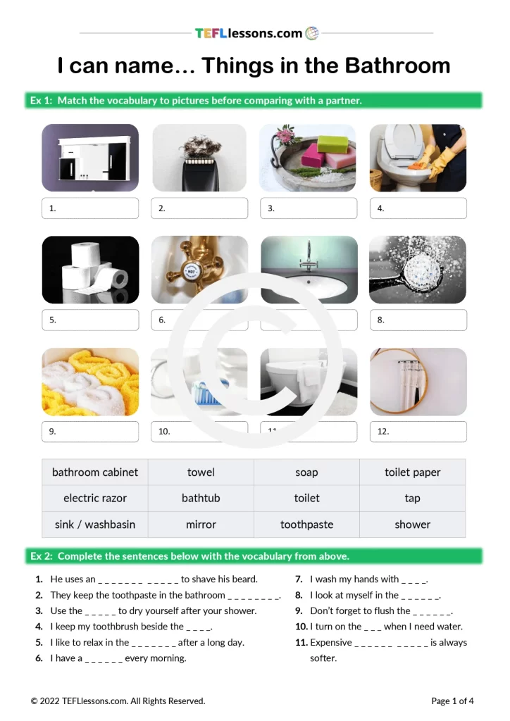 Bathroom Vocabulary Lesson - TEFL Lessons - tefllessons.com | ESL ...