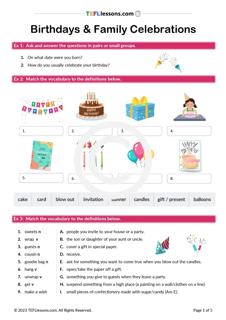 Talking about Birthday Celebrations - TEFL Lessons - tefllessons.com ...