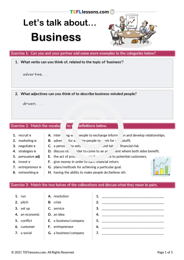 Business Vocabulary Lesson - TEFL Lessons - tefllessons.com | ESL ...