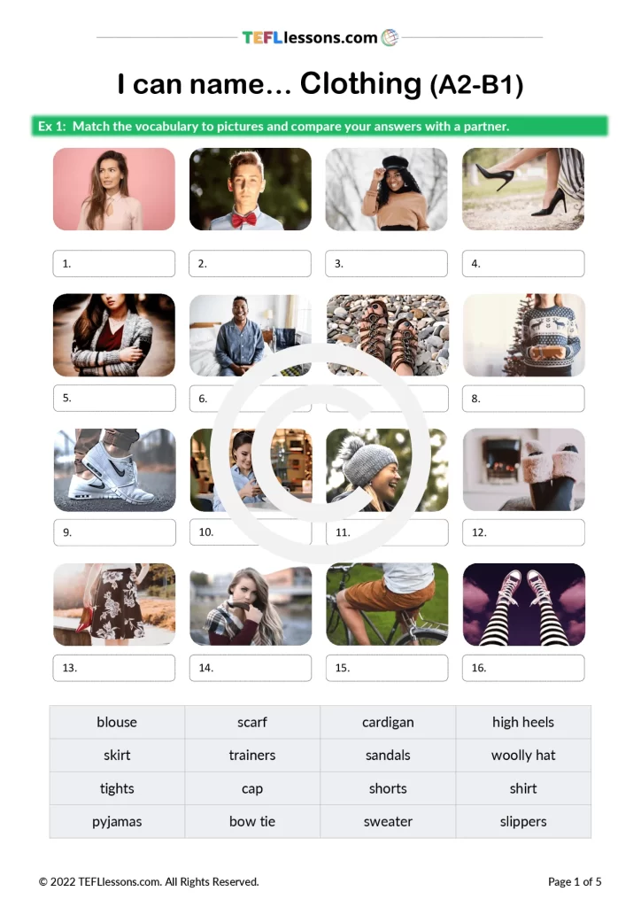 Clothes Vocabulary Lesson - TEFL Lessons - tefllessons.com | ESL lesson ...