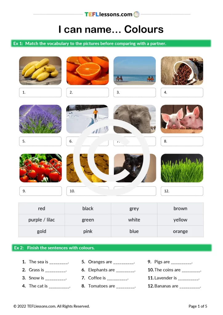 Colours Vocabulary - TEFL Lessons - tefllessons.com | ESL lesson plans ...