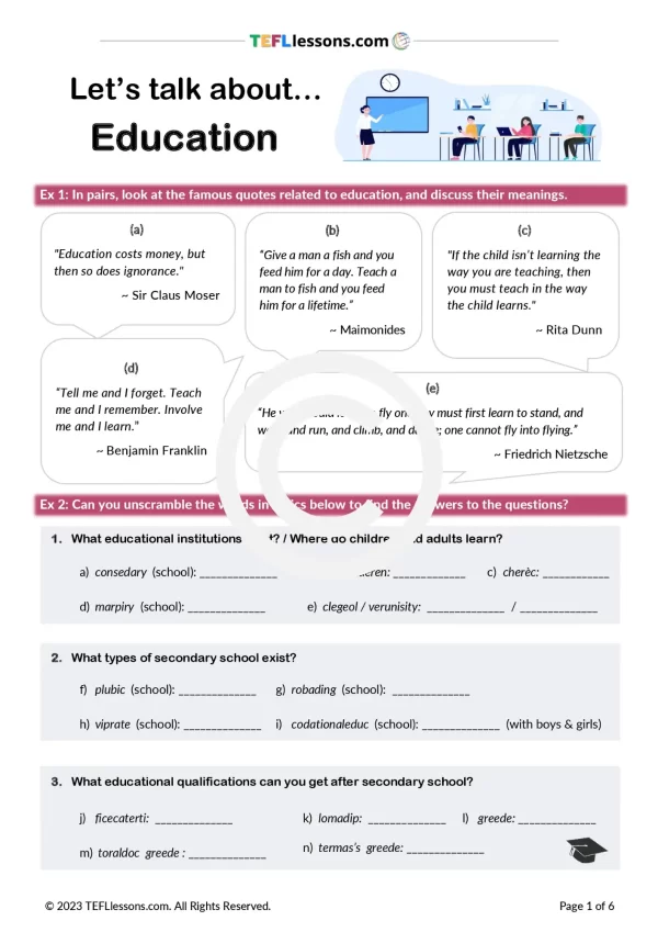 Talking about Education - TEFL Lessons - tefllessons.com |ESL worksheets