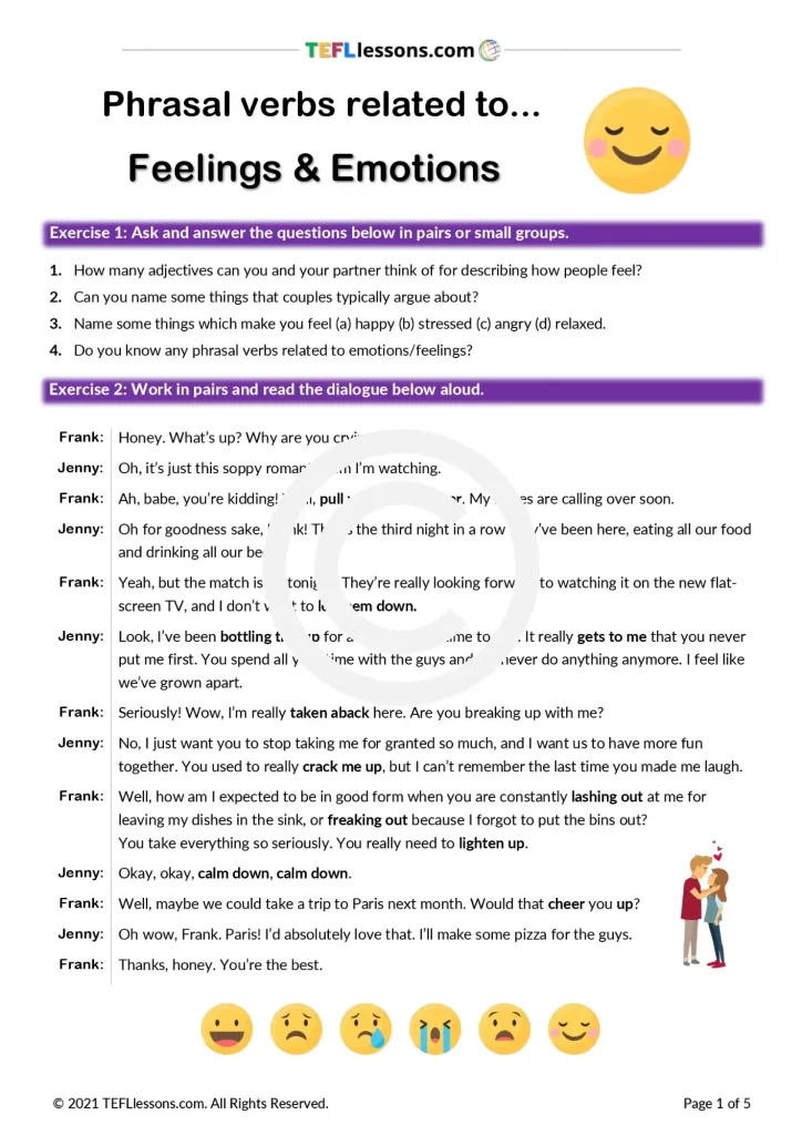 Emotions Phrasal Verbs - TEFL Lessons - tefllessons.com | ESL Lesson Plans and Worksheets