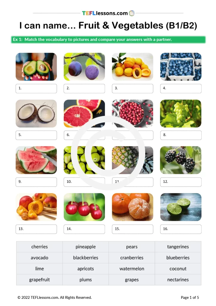 Fruits And Vegetables Worksheet Free Esl Printable Fruits & Vegetables