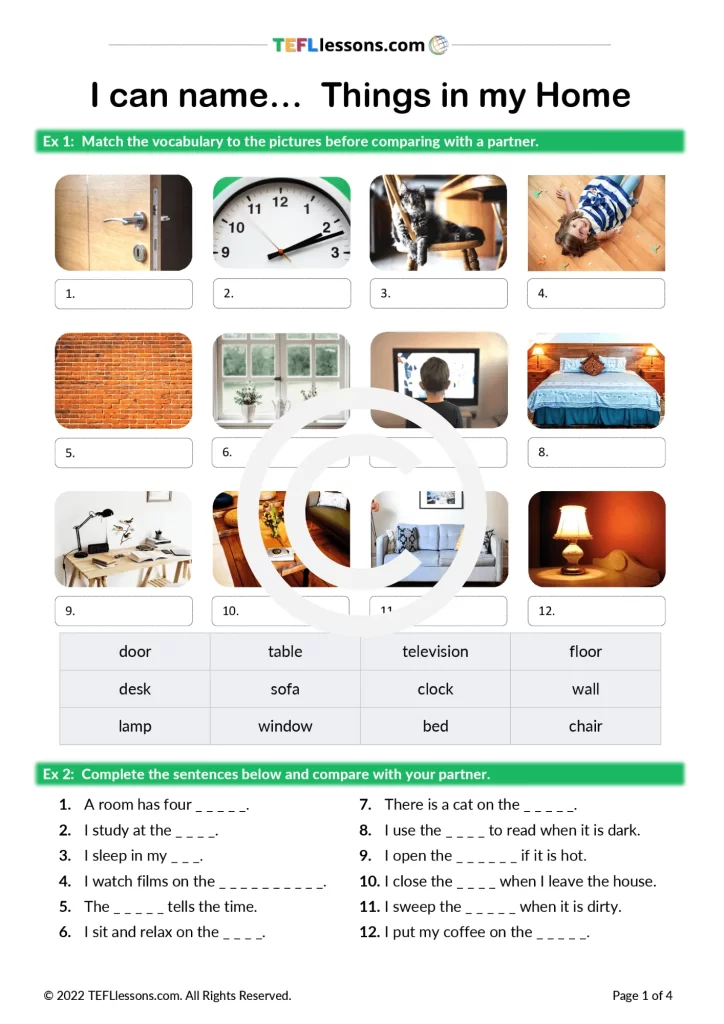 In my Home Vocabulary - TEFL Lessons - tefllessons.com | ESL lesson ...