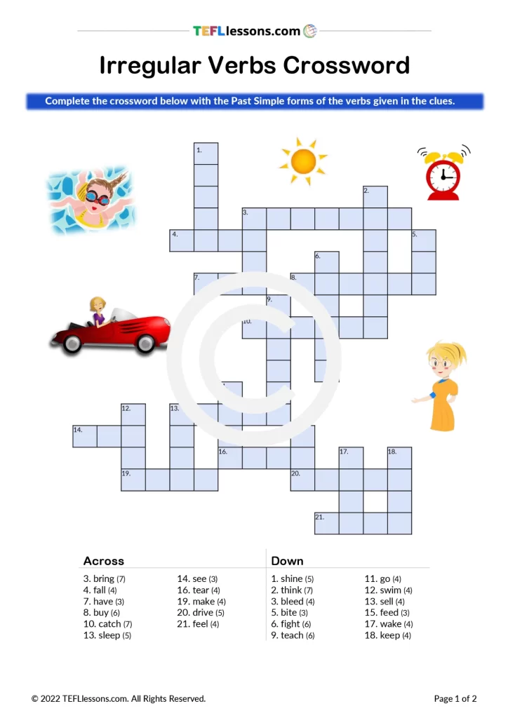 Past Simple Irregular Verbs Crossword English Grammar