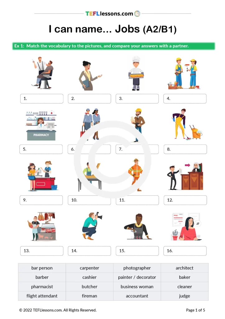 Jobs Vocabulary Lesson - TEFL Lessons - tefllessons.com | ESL lesson ...