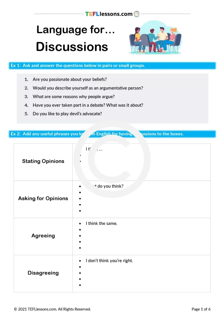 Language for Discussions - TEFL Lessons - tefllessons.com | ESL Lesson ...
