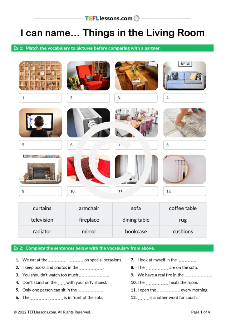 Living Room Worksheet