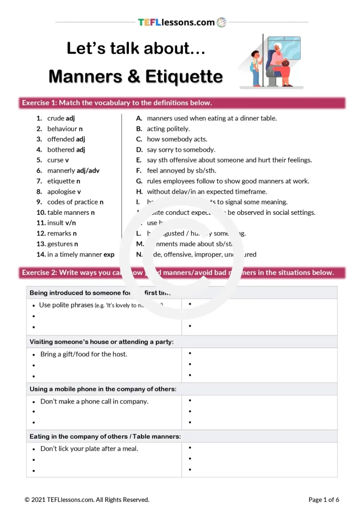 Talking about Manners - TEFL Lessons - tefllessons.com | ESL lesson ...