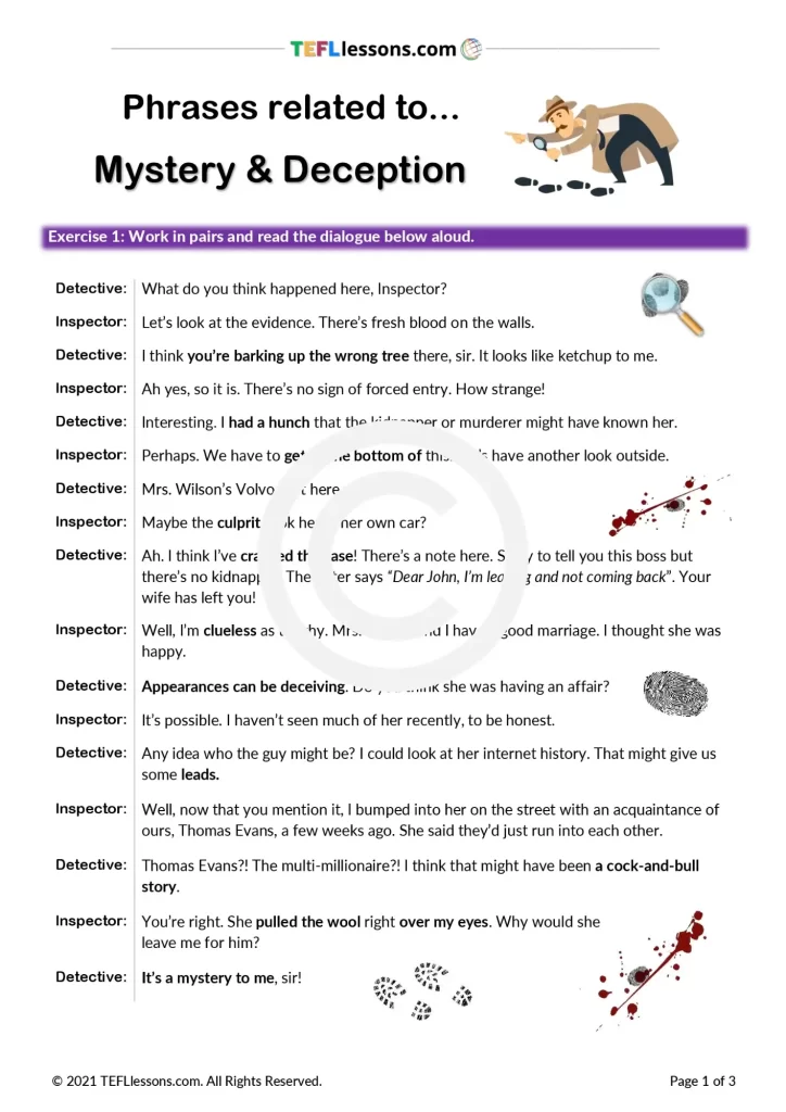 Mysteries and Deception Phrases - TEFL Lessons | ESL Lesson Plans