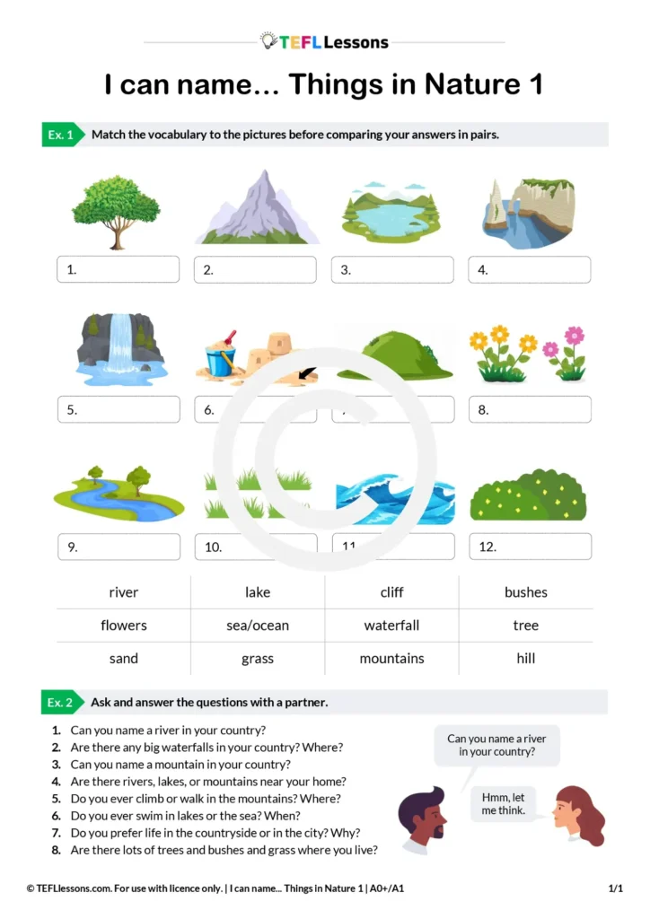 Nature Vocabulary ESL Lesson (A0–A1) | TEFL Lessonsn - TEFL Lessons ...
