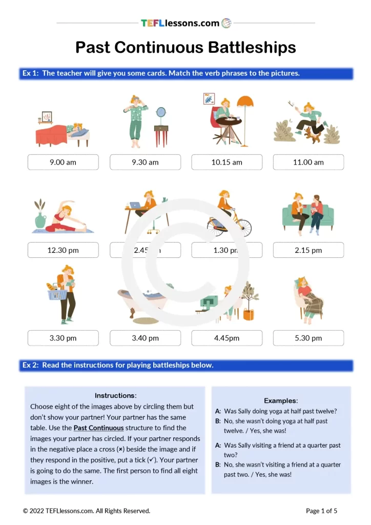 Past Continuous Speaking Practice - TEFL Lessons - tefllessons.com | ESL Worksheets and Activities