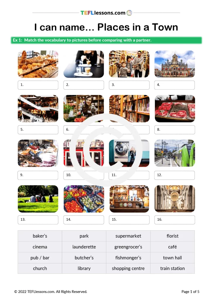 Places in a Town - TEFL Lessons - tefllessons.com - ESL Materials and ...