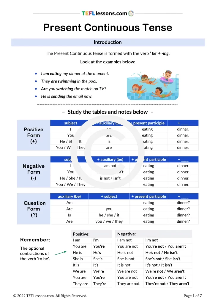 Present Continuous Lesson - TEFL Lessons - tefllessons.com | ESL Lesson ...