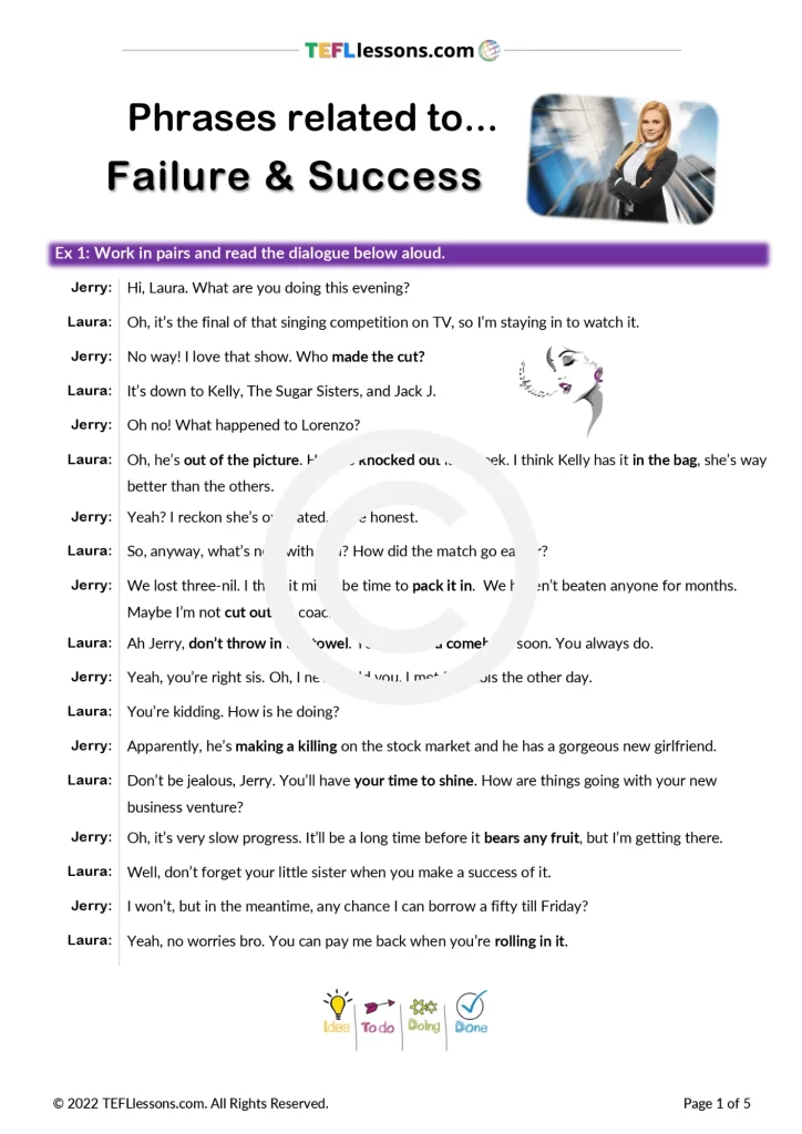 Success & Failure Phrases - TEFL Lessons | ESL lesson plans and worksheets