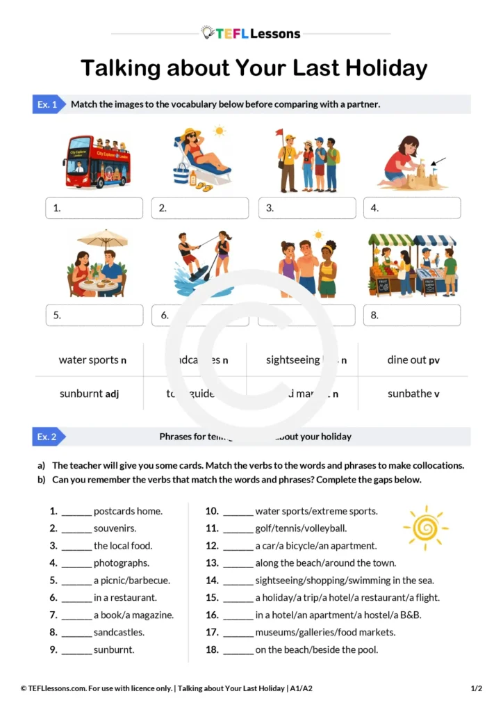 Talking About Your Last Holiday ESL Lesson | A1/A2 Speaking Activity ...