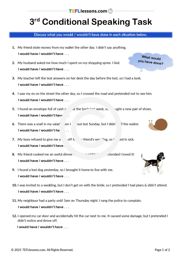 Third Conditional Speaking Practice - TEFL Lessons - tefllessons.com ...