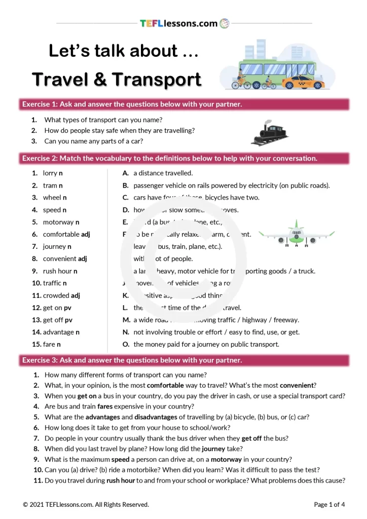 Speaking about Travel & Transport - TEFL Lessons - tefllessons.com ...