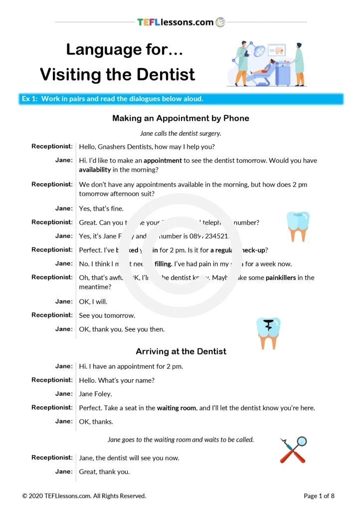 Language for Visiting the Dentist - TEFL Lessons - tefllessons.com ...