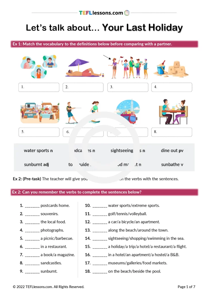 Holidays Vocabulary - TEFL Lessons - tefllessons.com - ESL worksheets