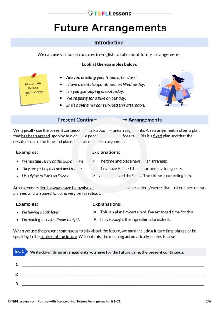 Future Arrangements ESL Lesson – Grammar for Future Plans - TEFL ...