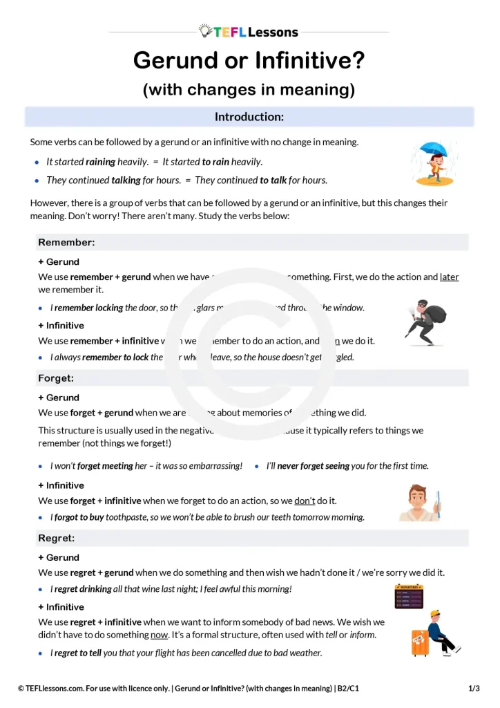 Gerund or Infinitive Lesson – Verb Pattern Practice for ESL - TEFL ...