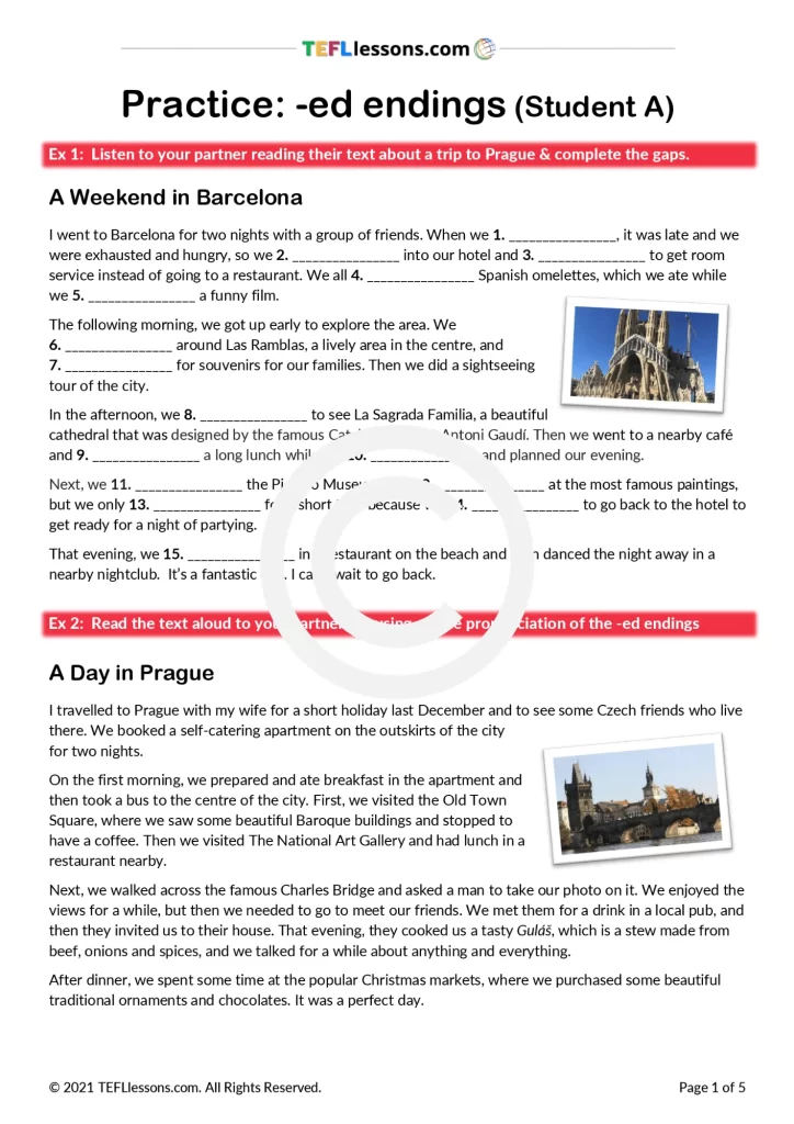 -ed endings Pronunciation Practice - TEFL Lessons - tefllessons.com ...