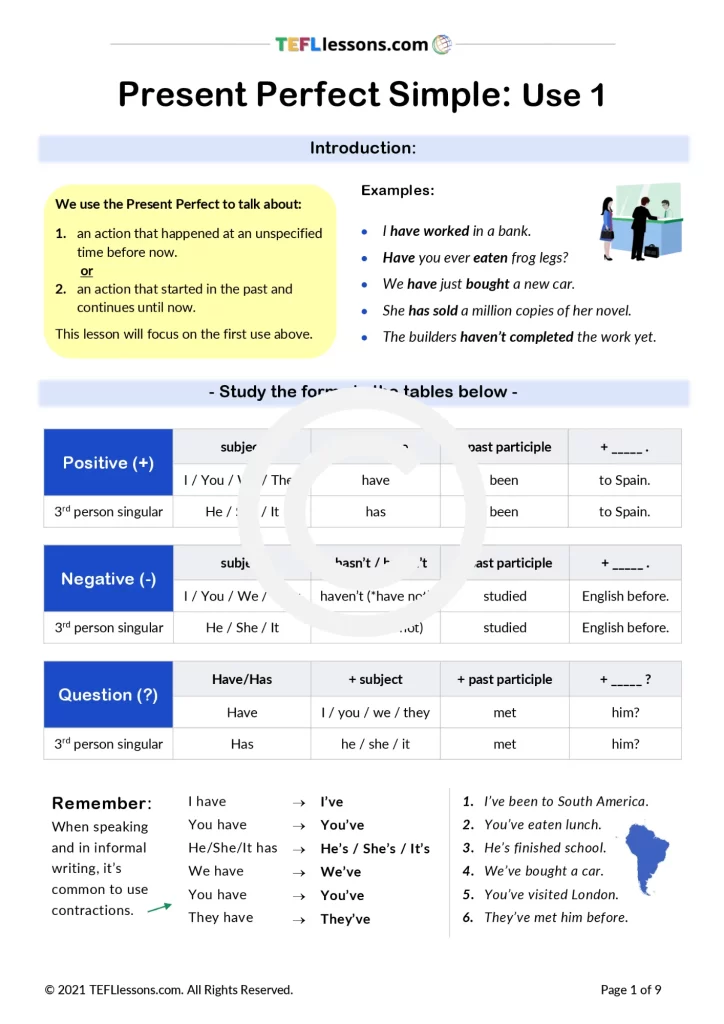 Present Perfect Experience Lesson Plan Perfect Grammar