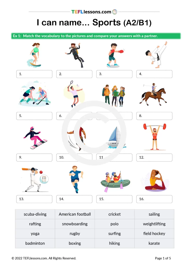 Sports Vocabulary Speaking Lesson - TEFL Lessons - tefllessons.com ...