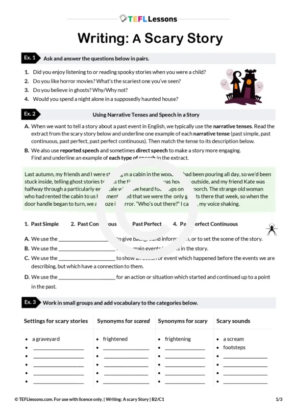 Writing a Scary Story ESL Activity | Narrative Tenses Practice - TEFL ...