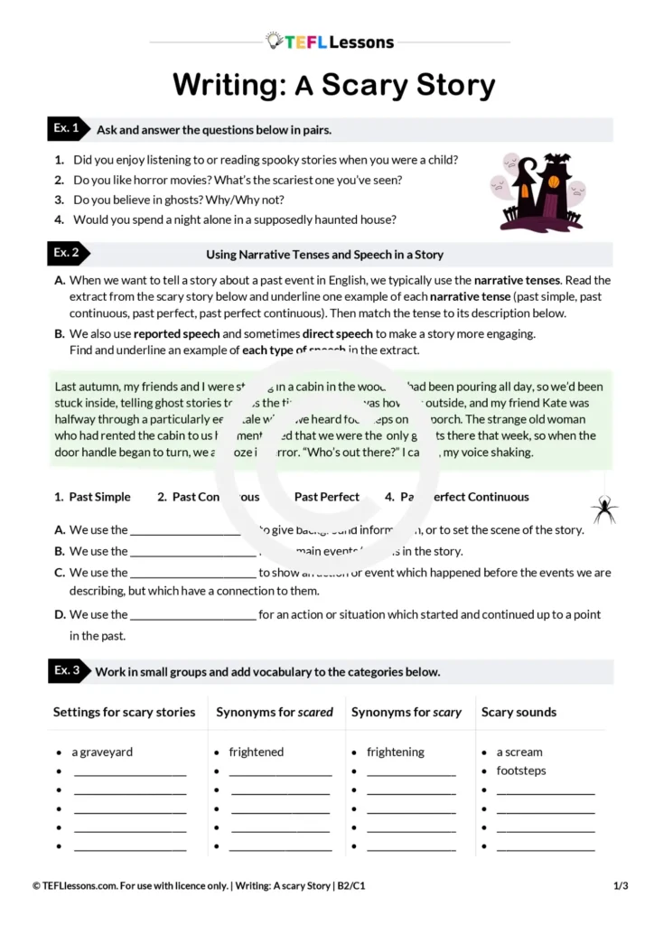 Writing a Scary Story ESL Activity | Narrative Tenses Practice - TEFL ...