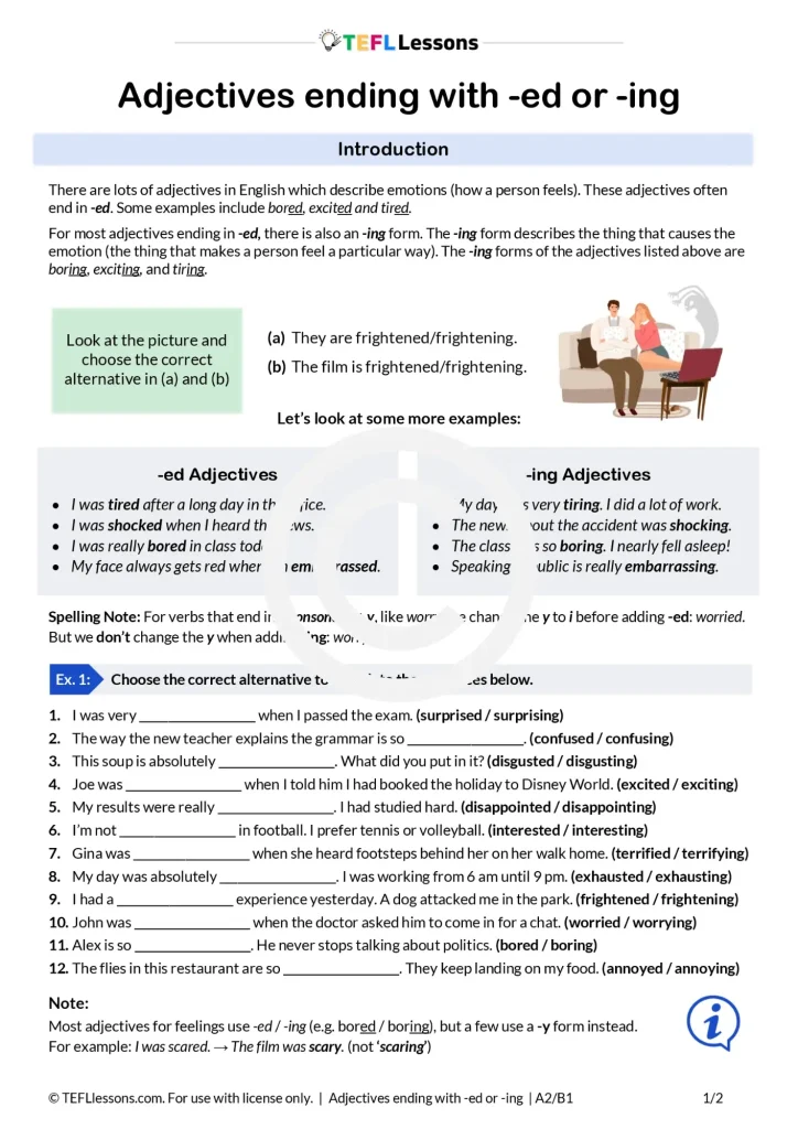 Ed and Ing Adjectives Lesson - TEFL Lessons | ESL worksheets