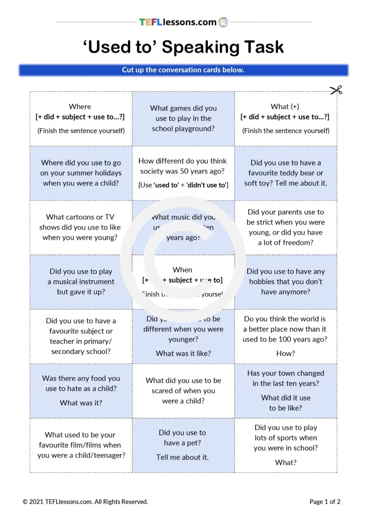 Used to Conversation | TEFL Lessons | ESL Worksheets and Activities
