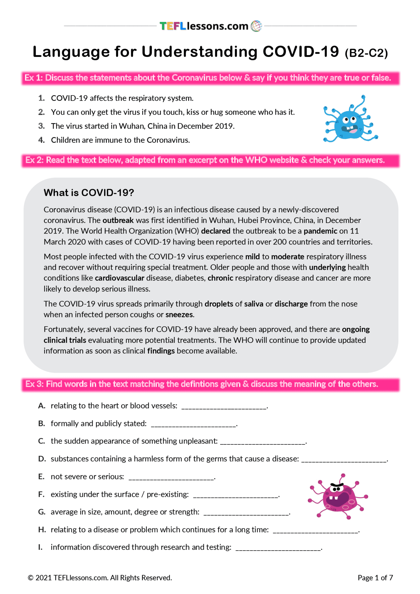 COVID-19 ESL Lesson | TEFL Lessons - tefllessons.com | ESL worksheet