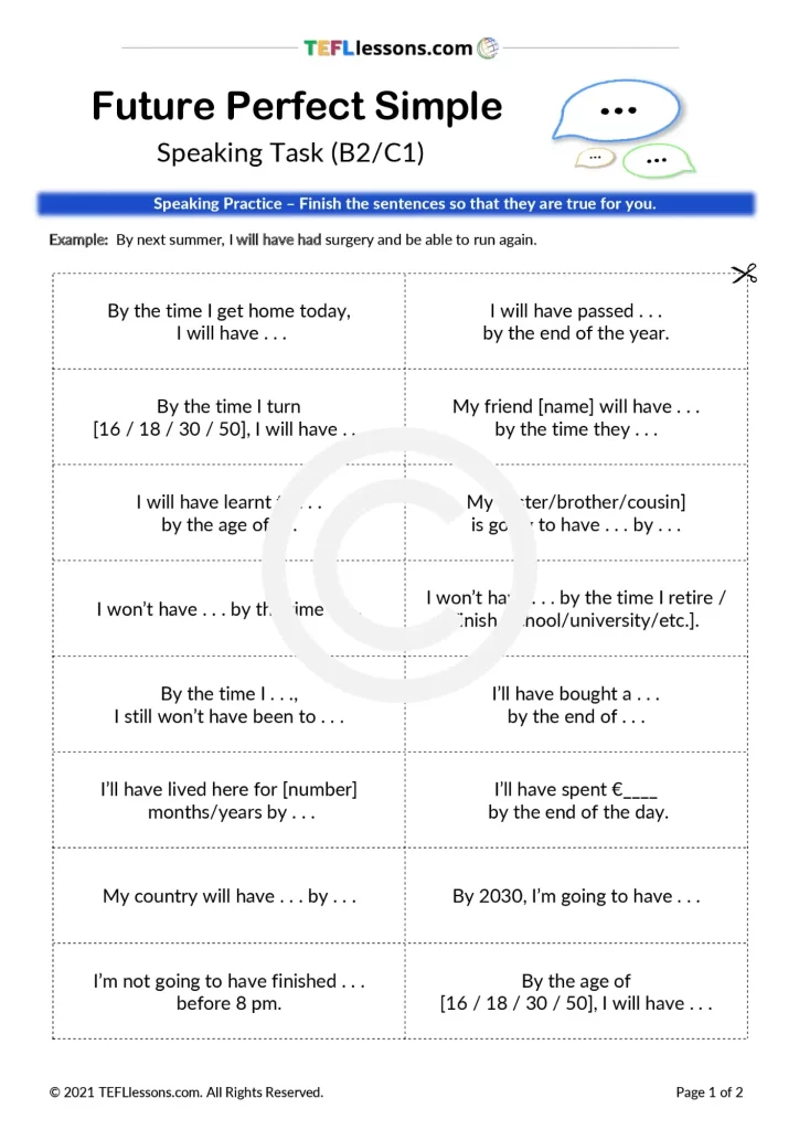 Future Perfect Speaking Practice | TEFL Lessons | ESL worksheets