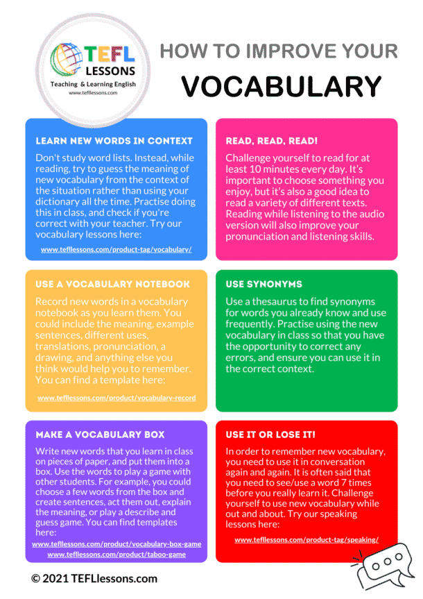 Tips for Improving Vocabulary - TEFL Lessons | ESL Teaching Tips