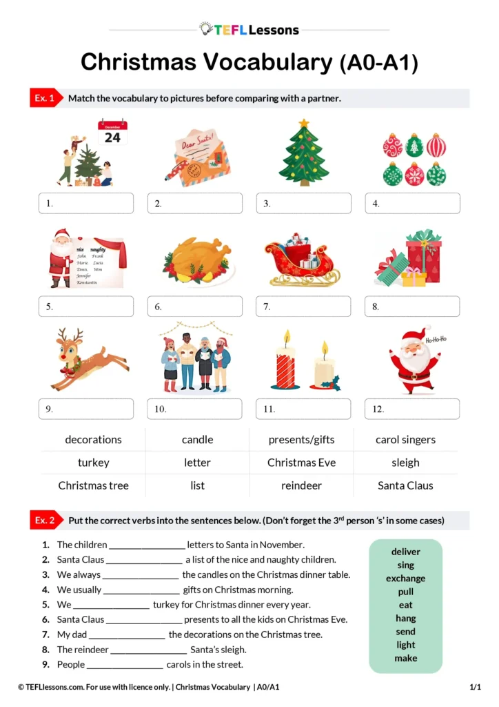 English For Children Christmas Worksheet