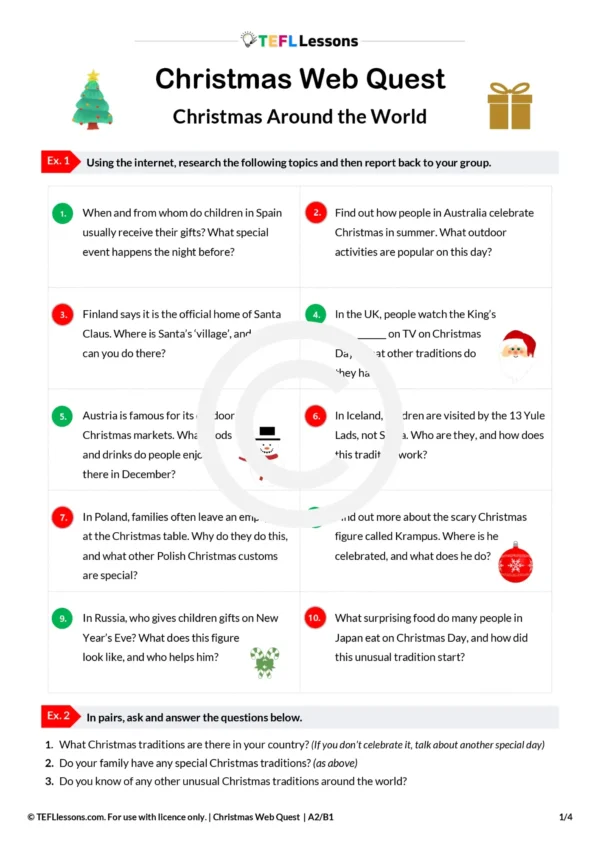Christmas Around the World ESL – Christmas WebQuest Activity - TEFL ...