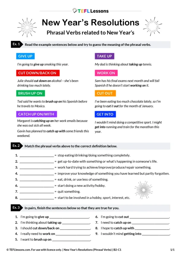 Phrasal verbs for New Years resolutions | ESL lesson