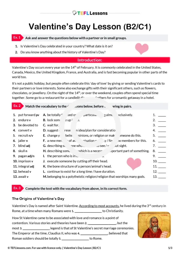 Valentine’s Day English Lesson (B2–C1) | Reading & Discussion - TEFL ...