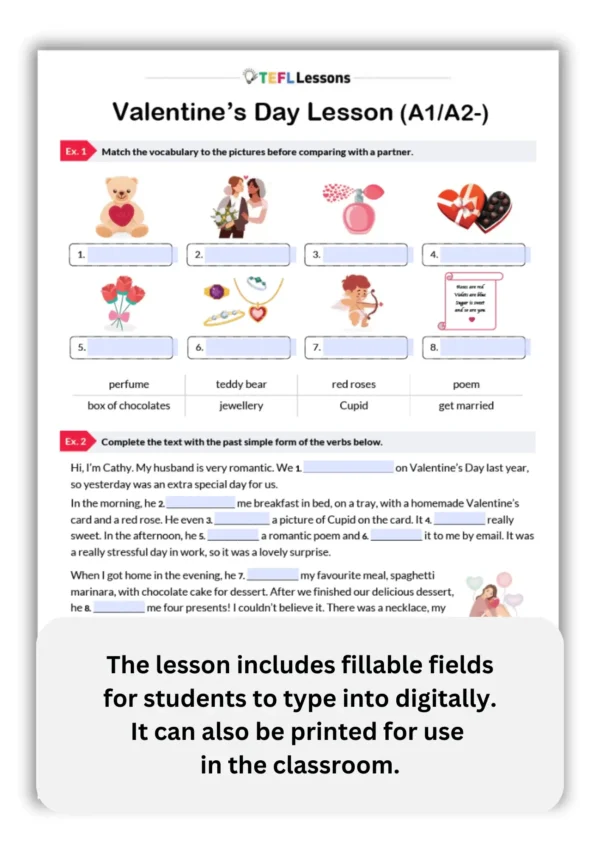 Valentine’s Day English Lesson (A1–A2-) | Past Simple Reading - TEFL ...