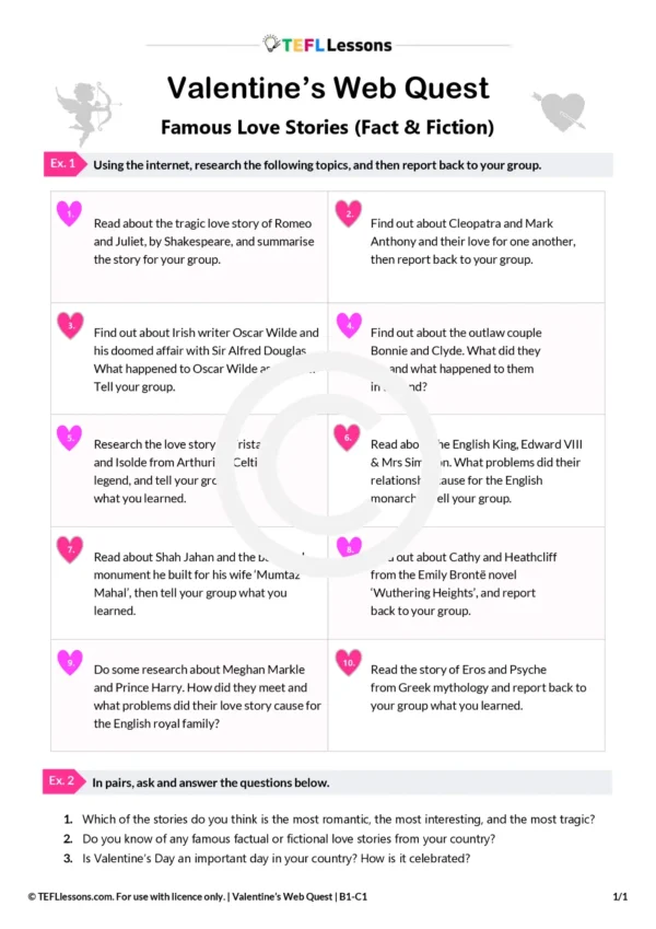 Valentine’s Day ESL WebQuest | Speaking & Research Activity (B1–C1 ...