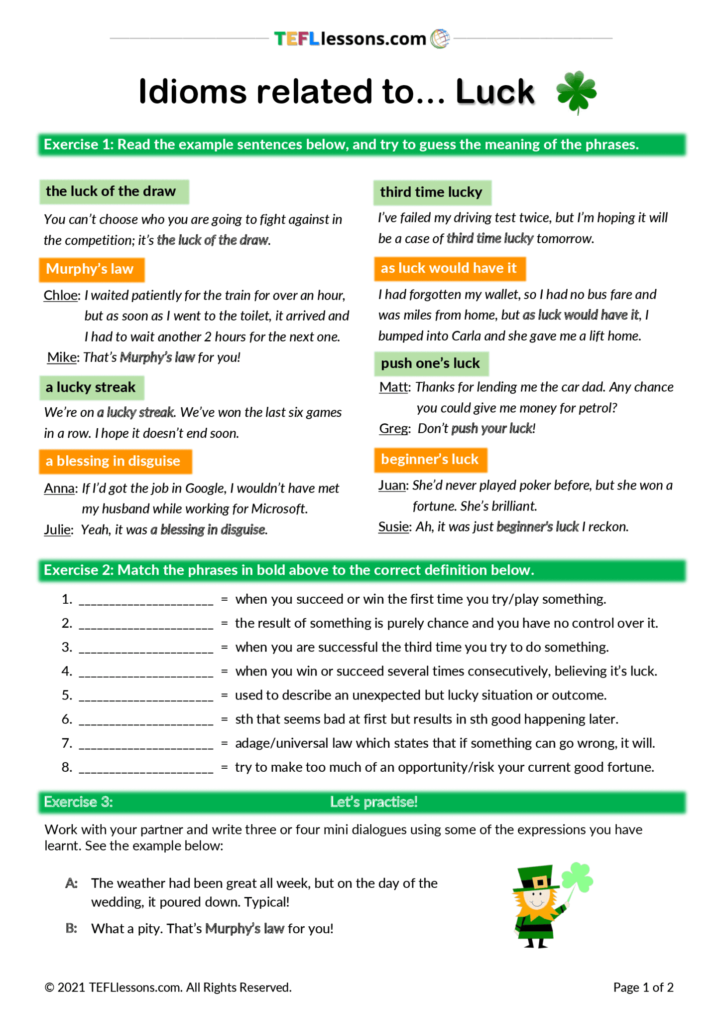 Colour Idioms | TEFL Lessons - tefllessons.com | ESL worksheets | ESL ...