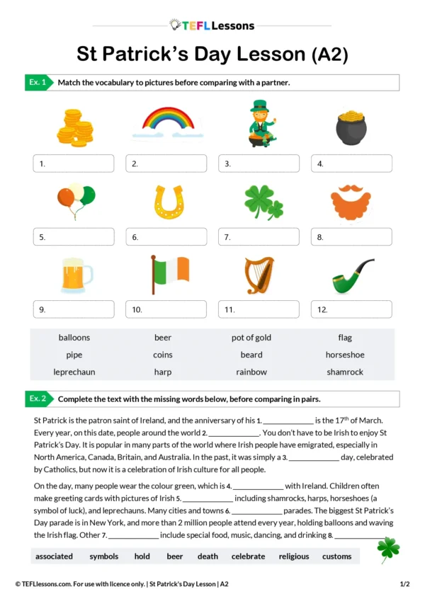 Free St Patrick’s Day ESL Lesson (A2) | Vocabulary & Reading - TEFL ...