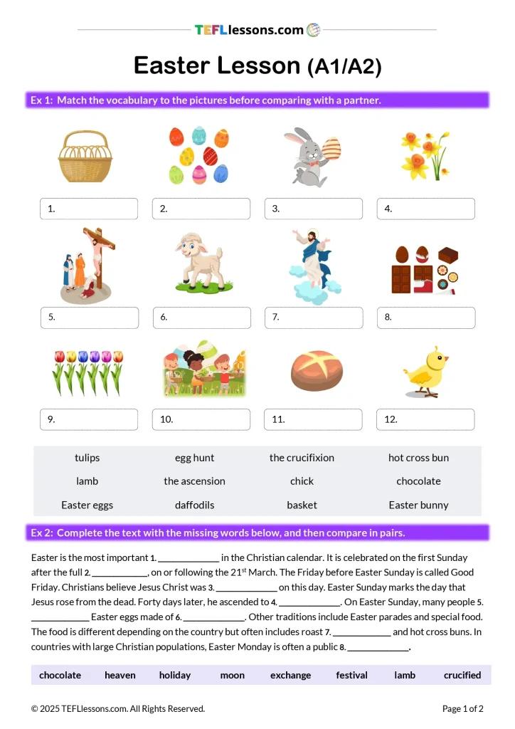 Easter Lesson (A1/A2) - TEFL Lessons - tefllessons.com | Free ESL ...
