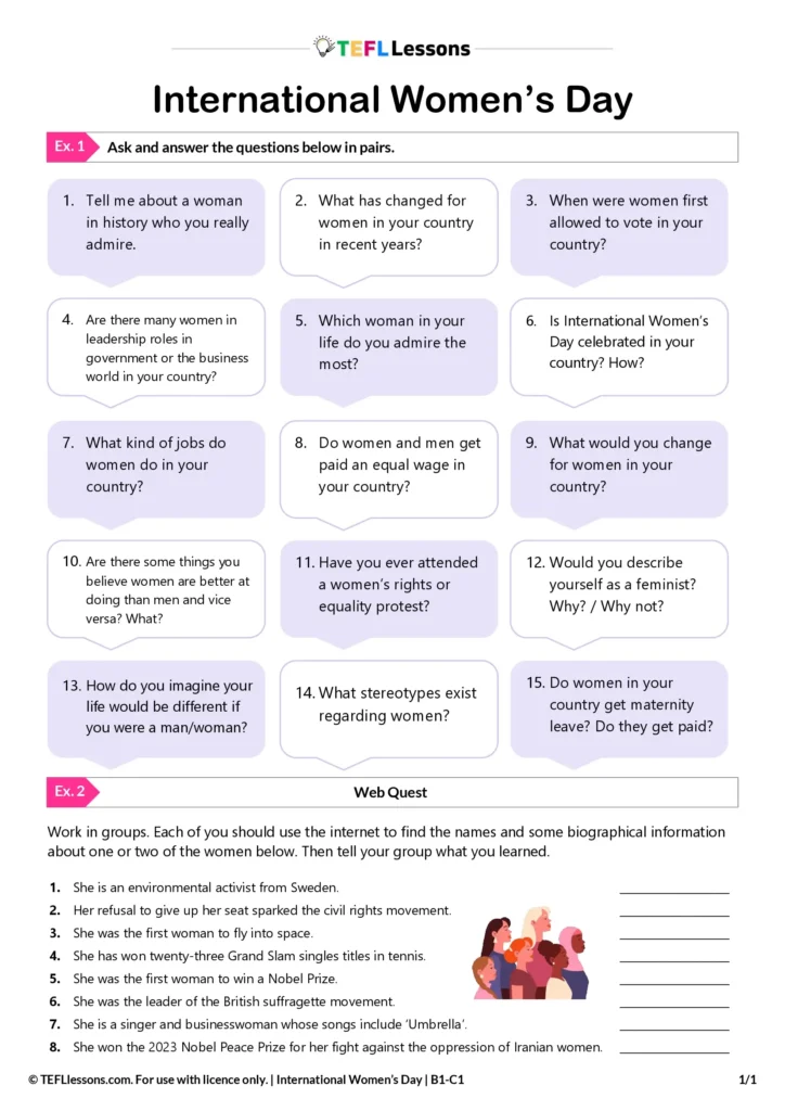 International Women’s Day ESL Lesson Plan (Free B1–C1 Resource) - TEFL ...